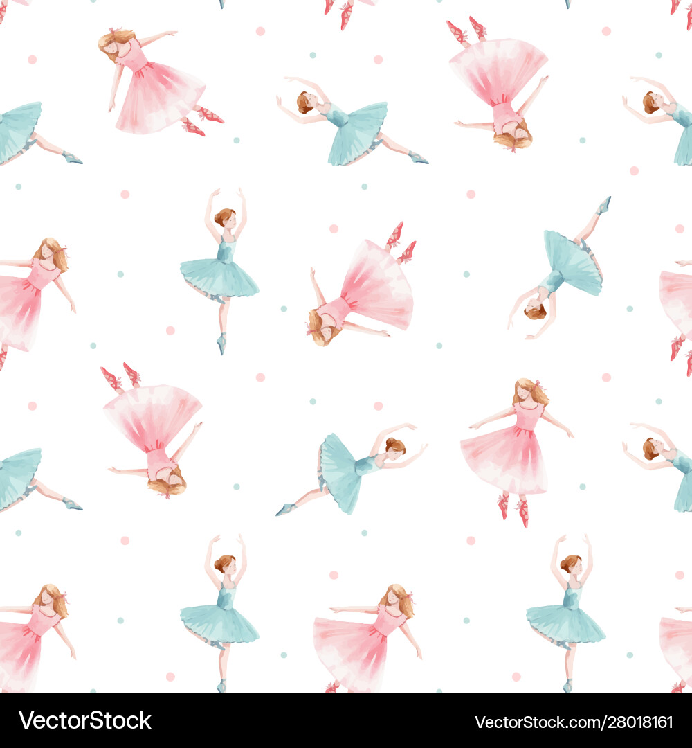 Watercolor Ballet Nutcracker Pattern Royalty Free Vector