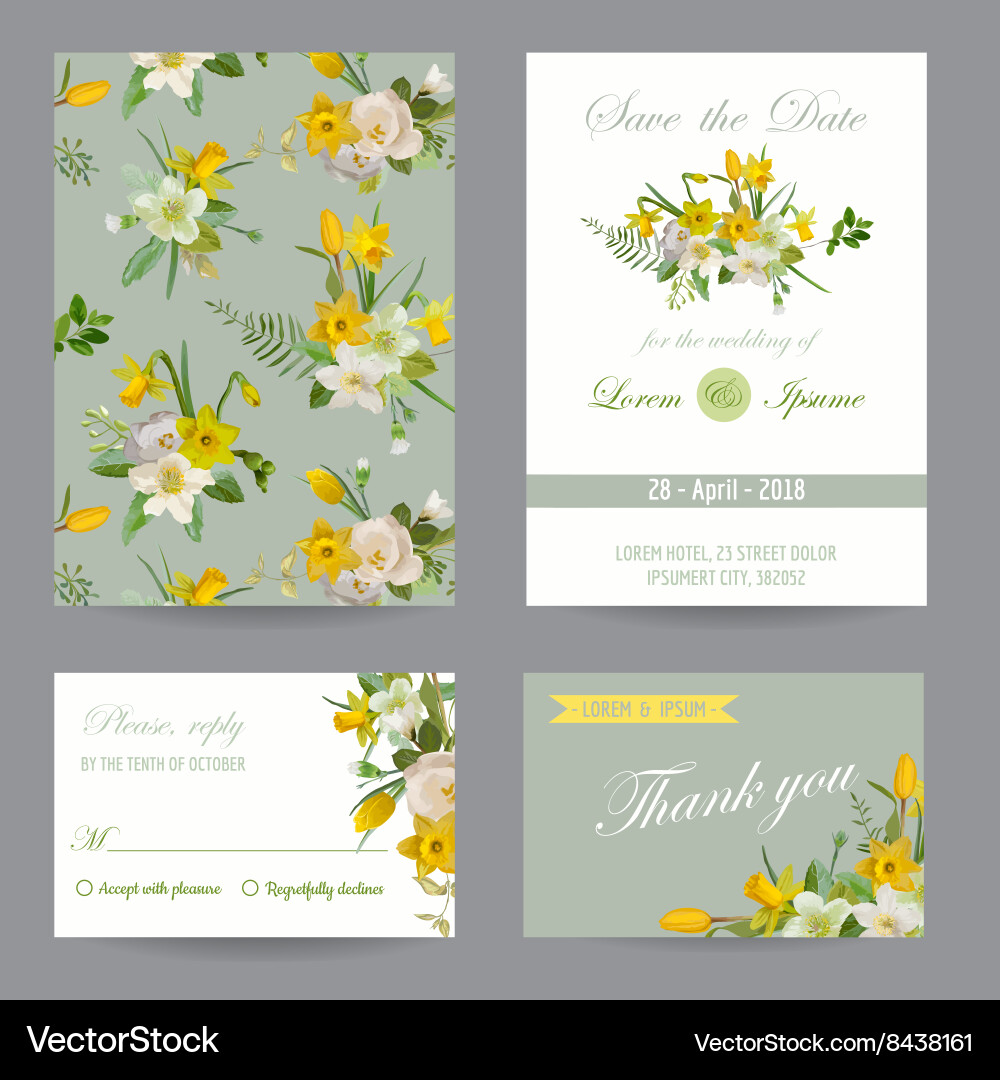 Wedding invitation congratulation card set Vector Image
