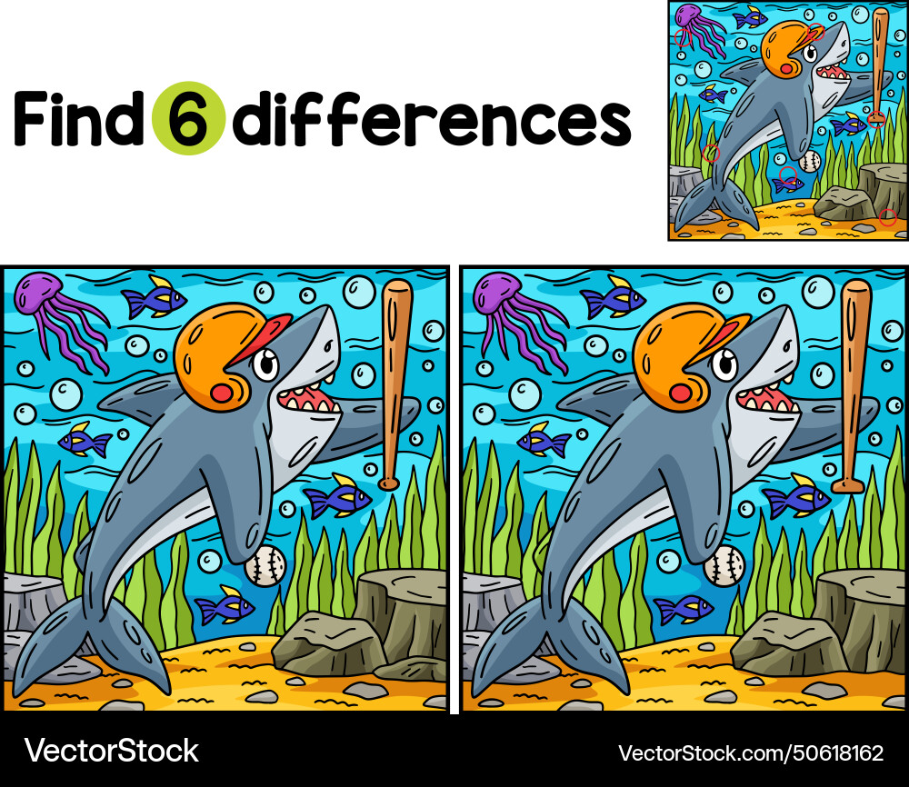 Baseball shark find the differences Royalty Free Vector