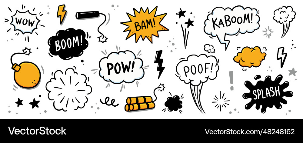 Comic bomb boom element hand drawn cartoon Vector Image