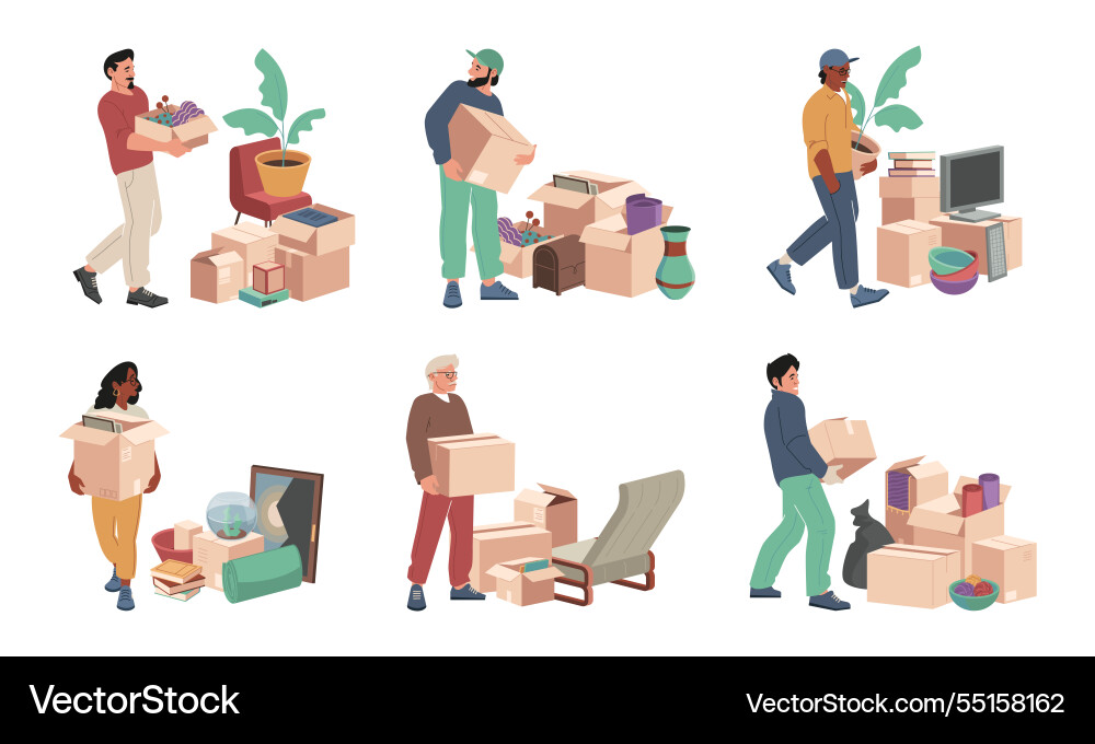 Family relocation with boxes packing and moving Vector Image