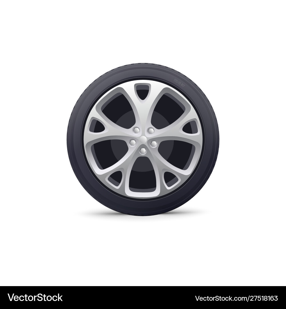 Car wheel with disk and rubber tire realistic Vector Image