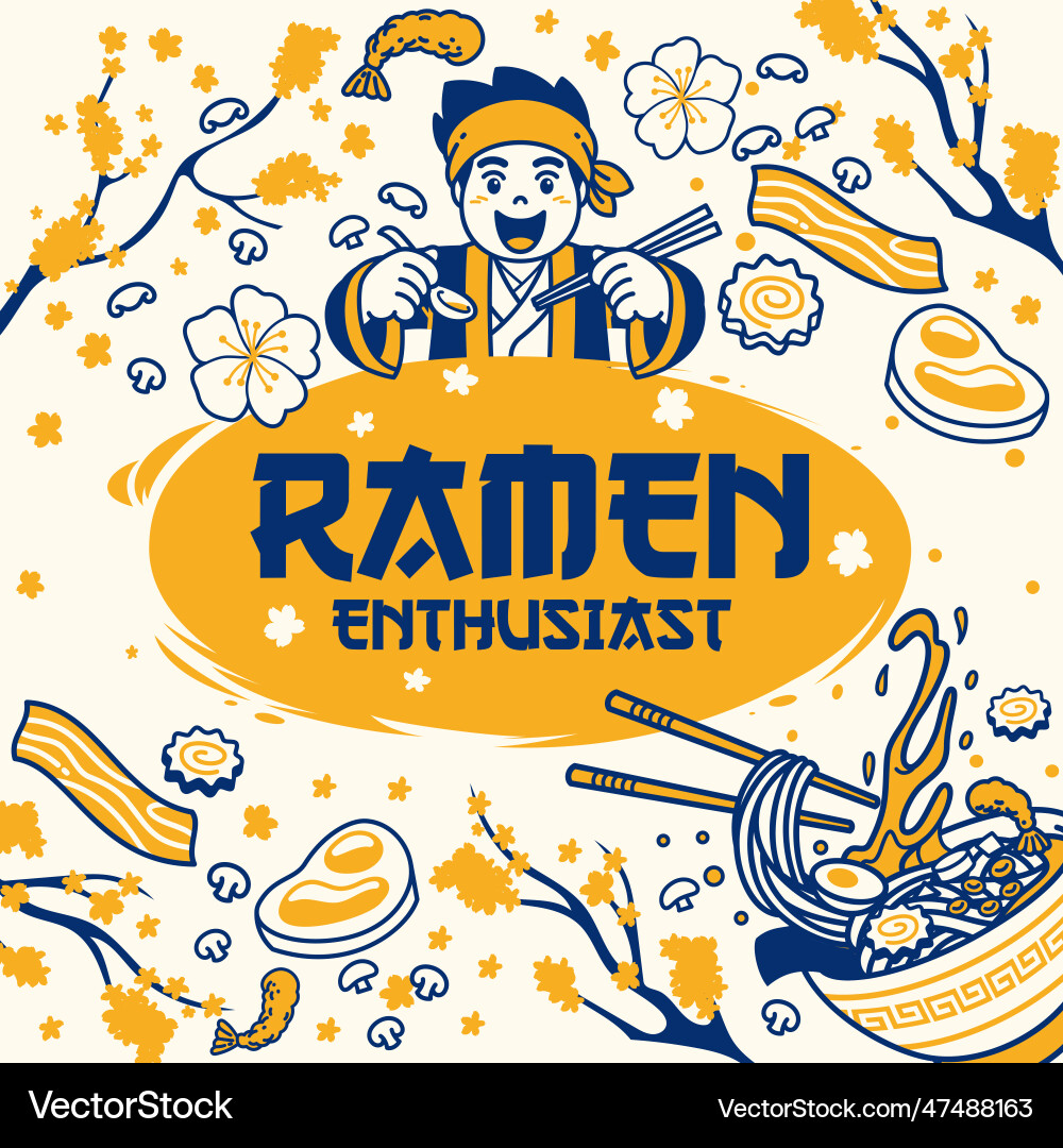 Cute japanese ramen background Royalty Free Vector Image