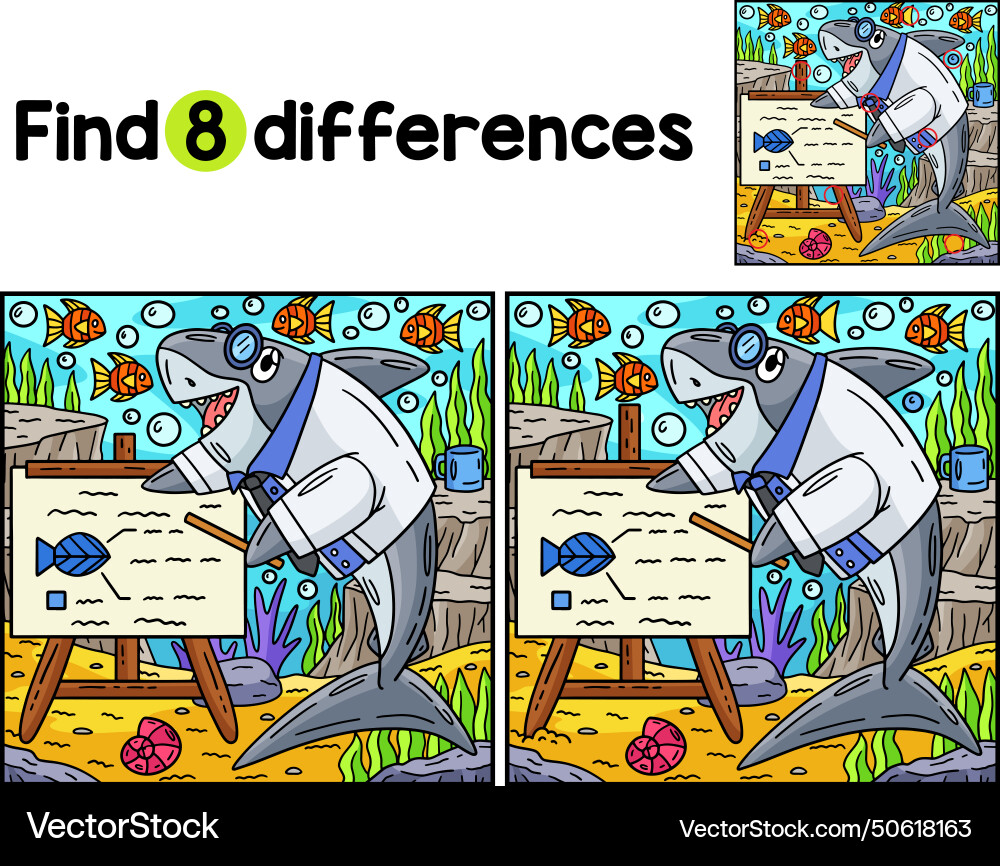 Professor shark find the differences Royalty Free Vector