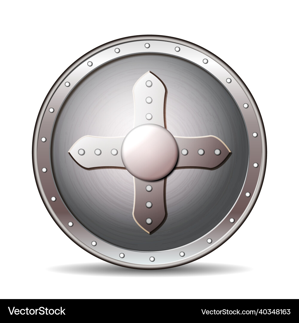 Round metal knight shield realistic Royalty Free Vector