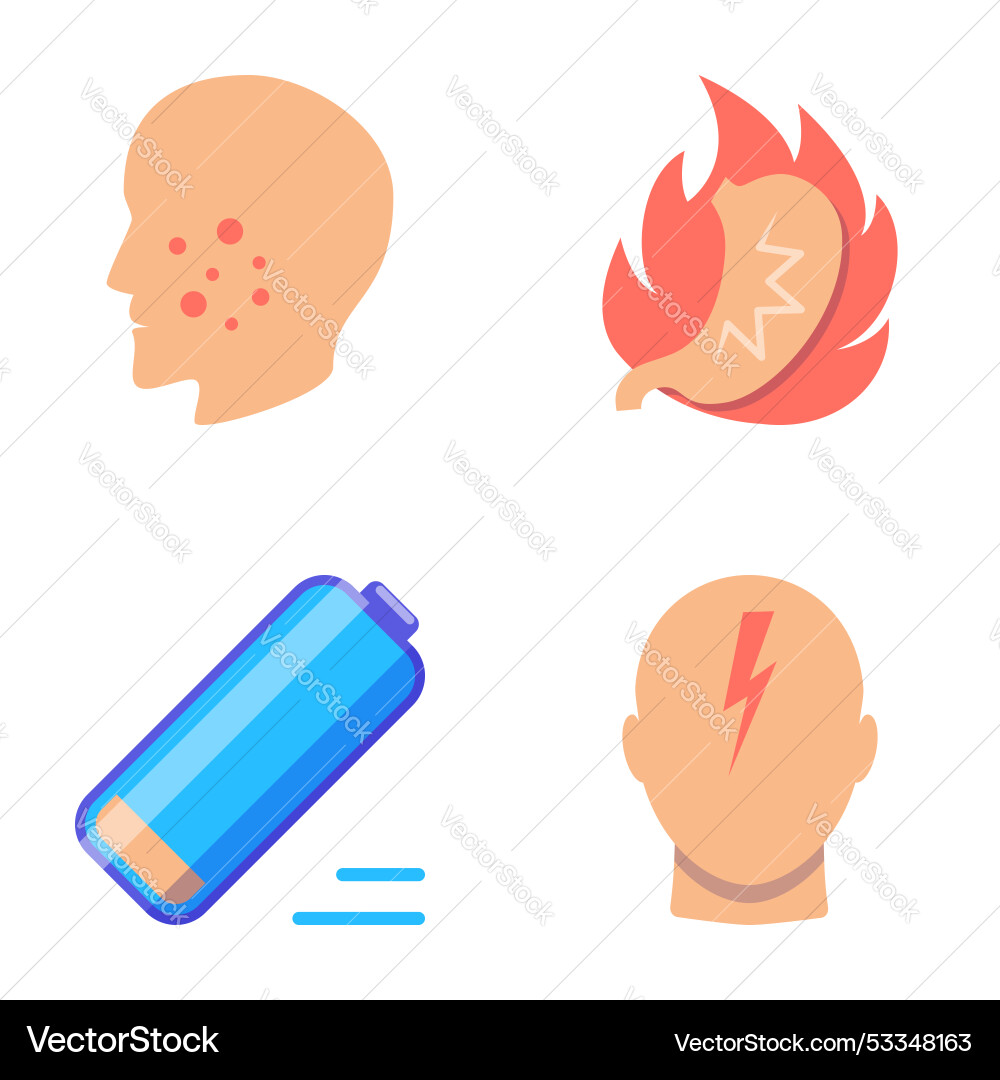 Unhealthy gut neon icon set Royalty Free Vector Image