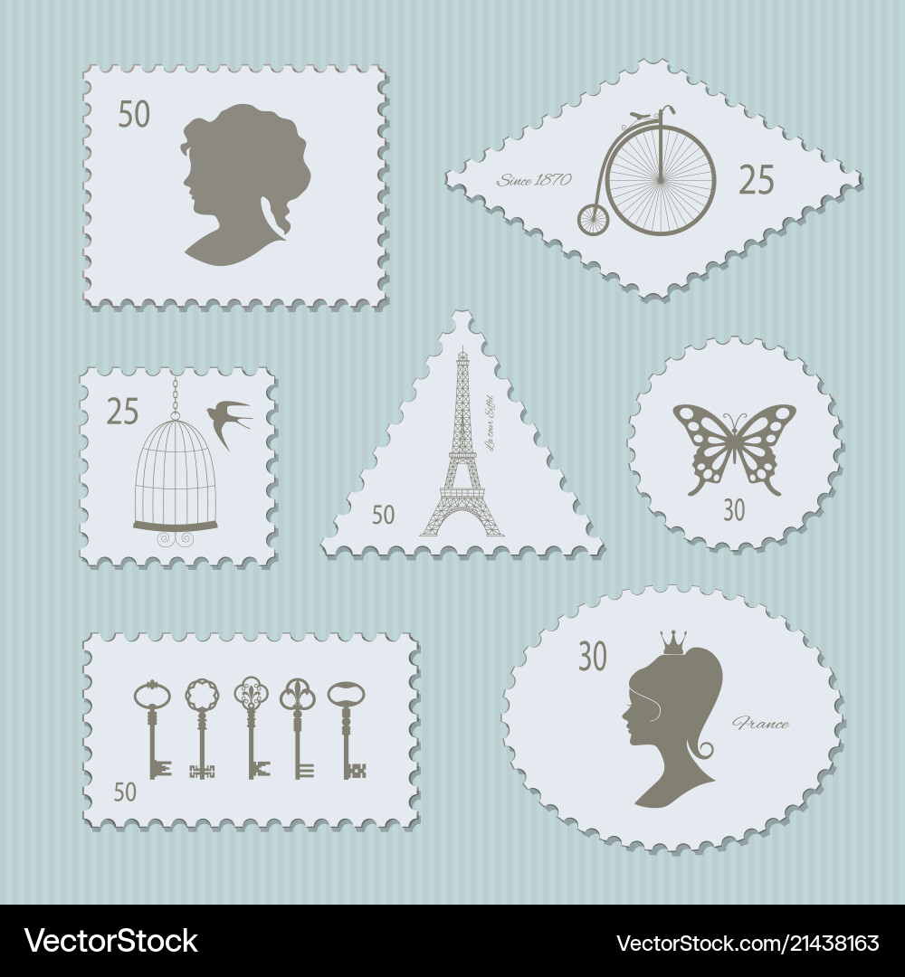 Vintage postage stamps different shapes set Vector Image