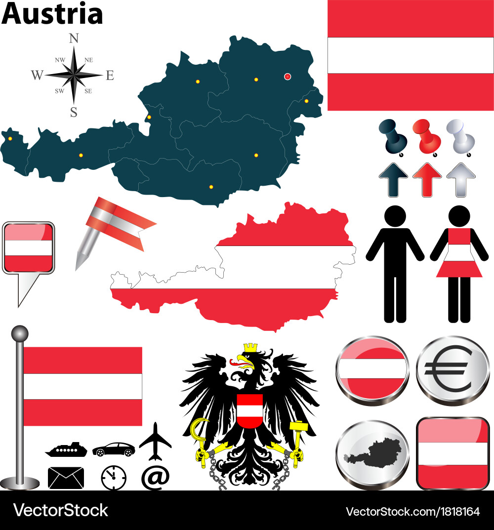 Austria Map with Flags & Icons Royalty Free Vector Image