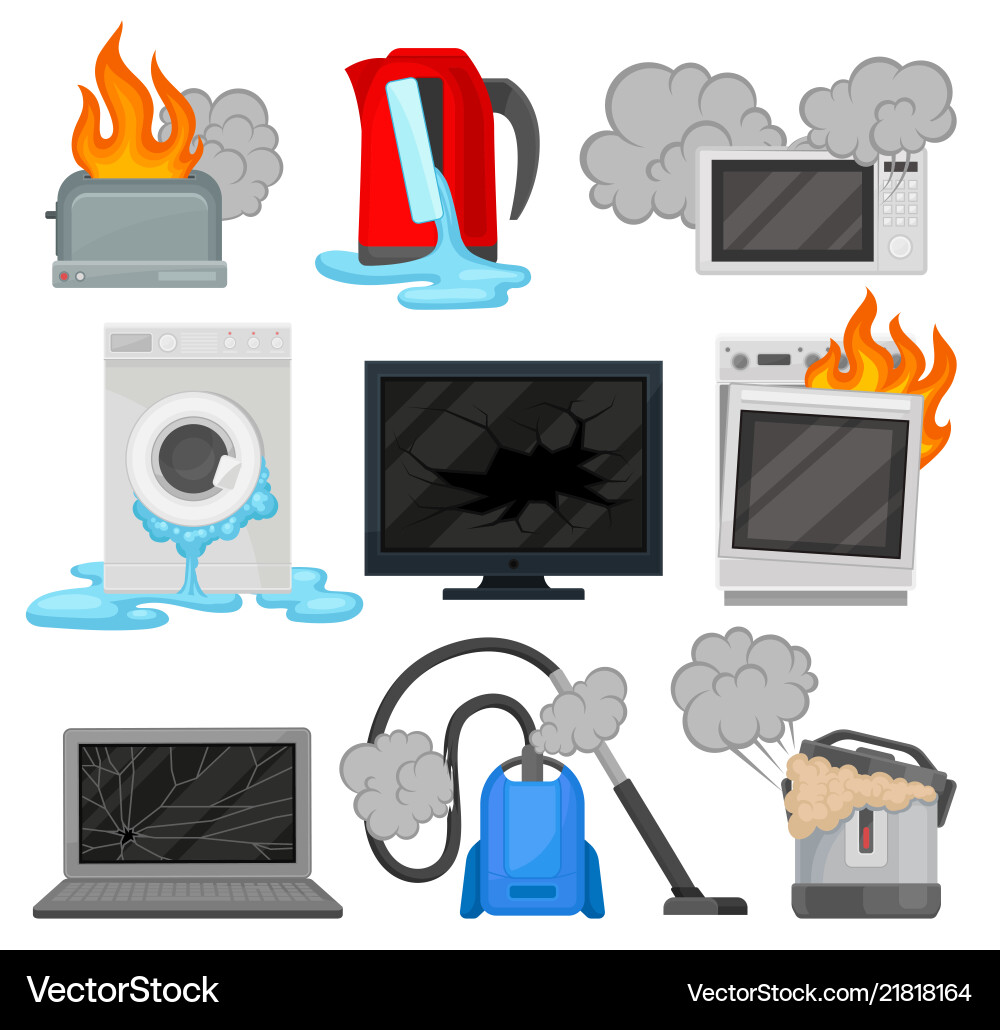 Broken home appliances set damaged electrical Vector Image