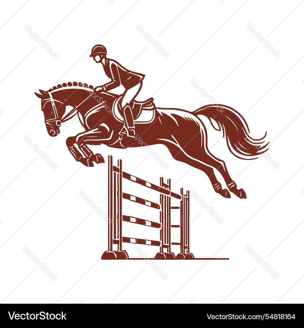 Equestrian rider on a jumping horse Royalty Free Vector