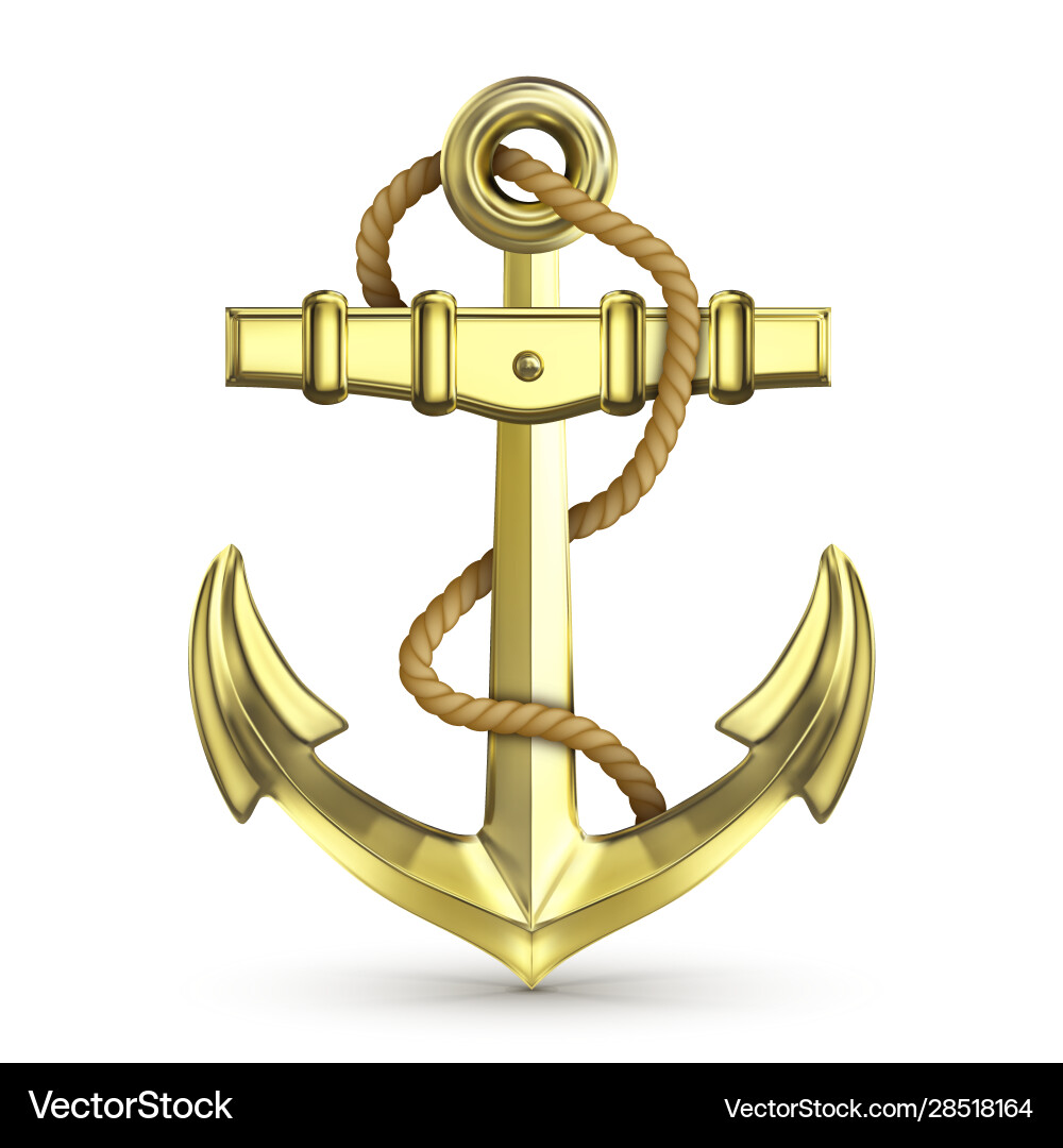 Gold anchor with rope isolated on a white Vector Image