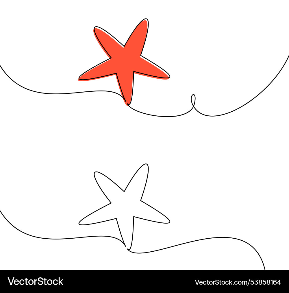 Minimalist starfish line art with red and white Vector Image