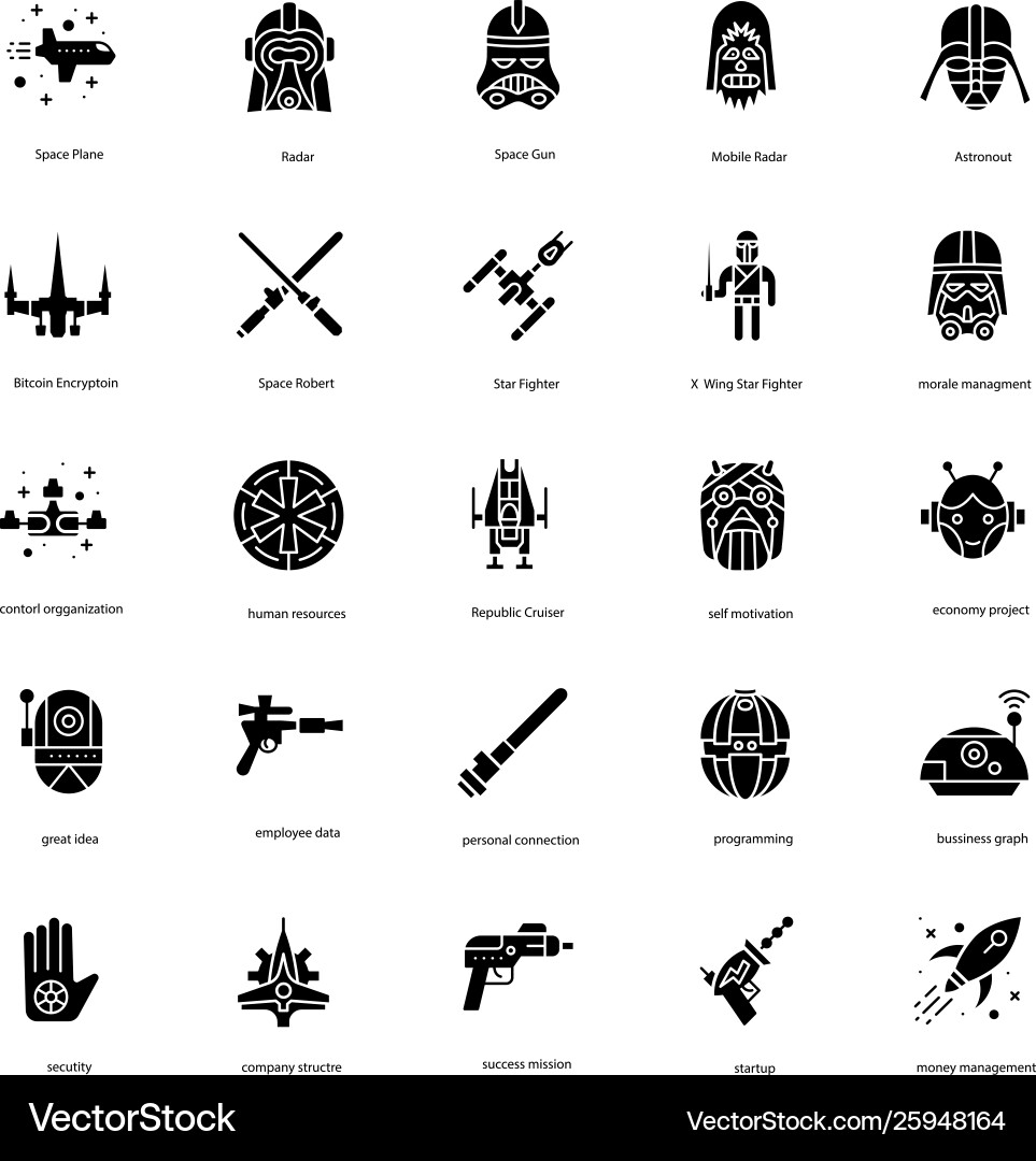 Star war solid icons set Royalty Free Vector Image