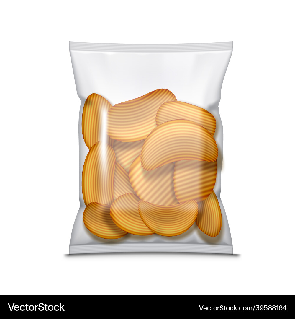 Transparent clear chips package bag on white Vector Image
