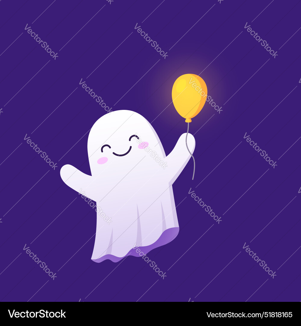 Halloween ghost character hold yellow balloon Vector Image