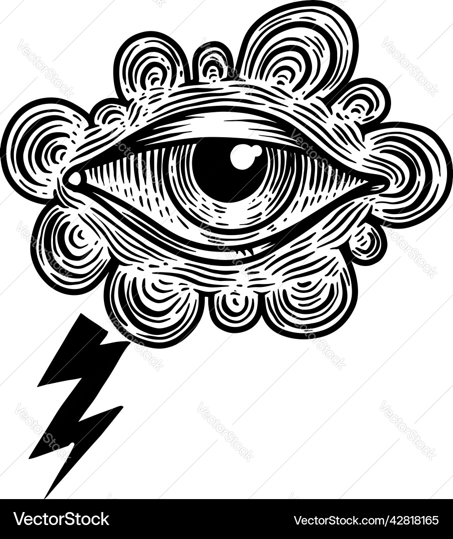 Human eye in engraving style design element Vector Image