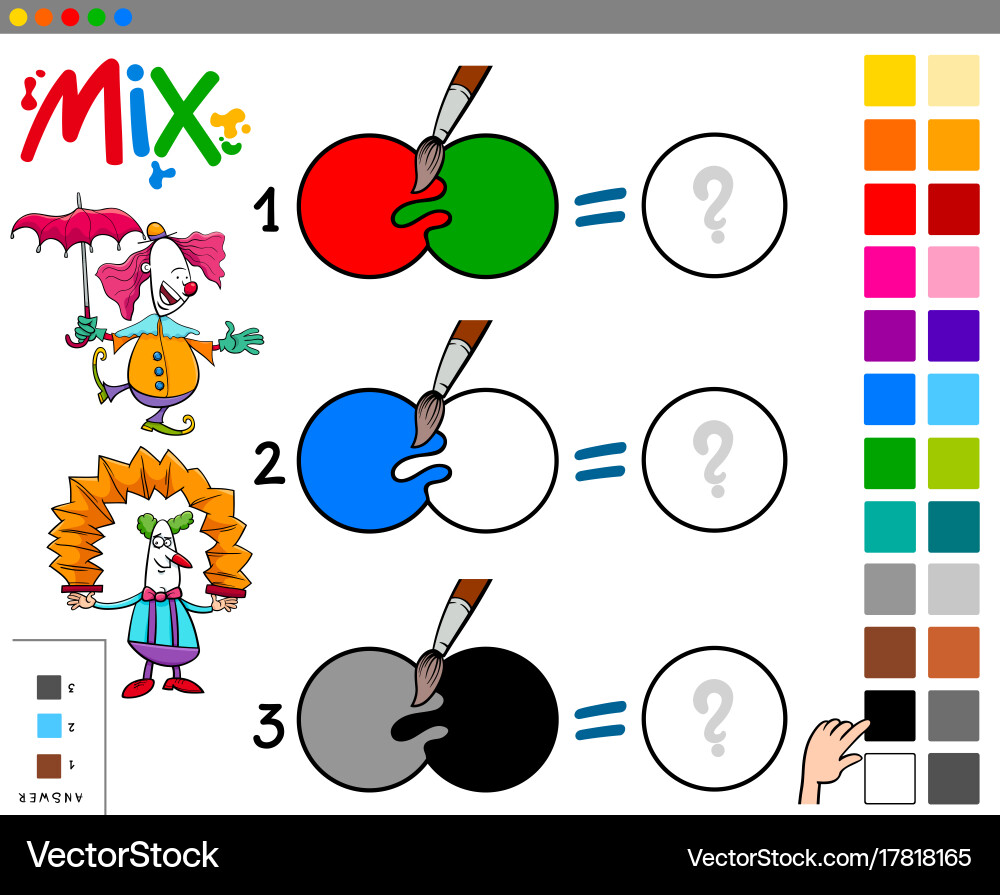 Mix colors educational cartoon game Royalty Free Vector