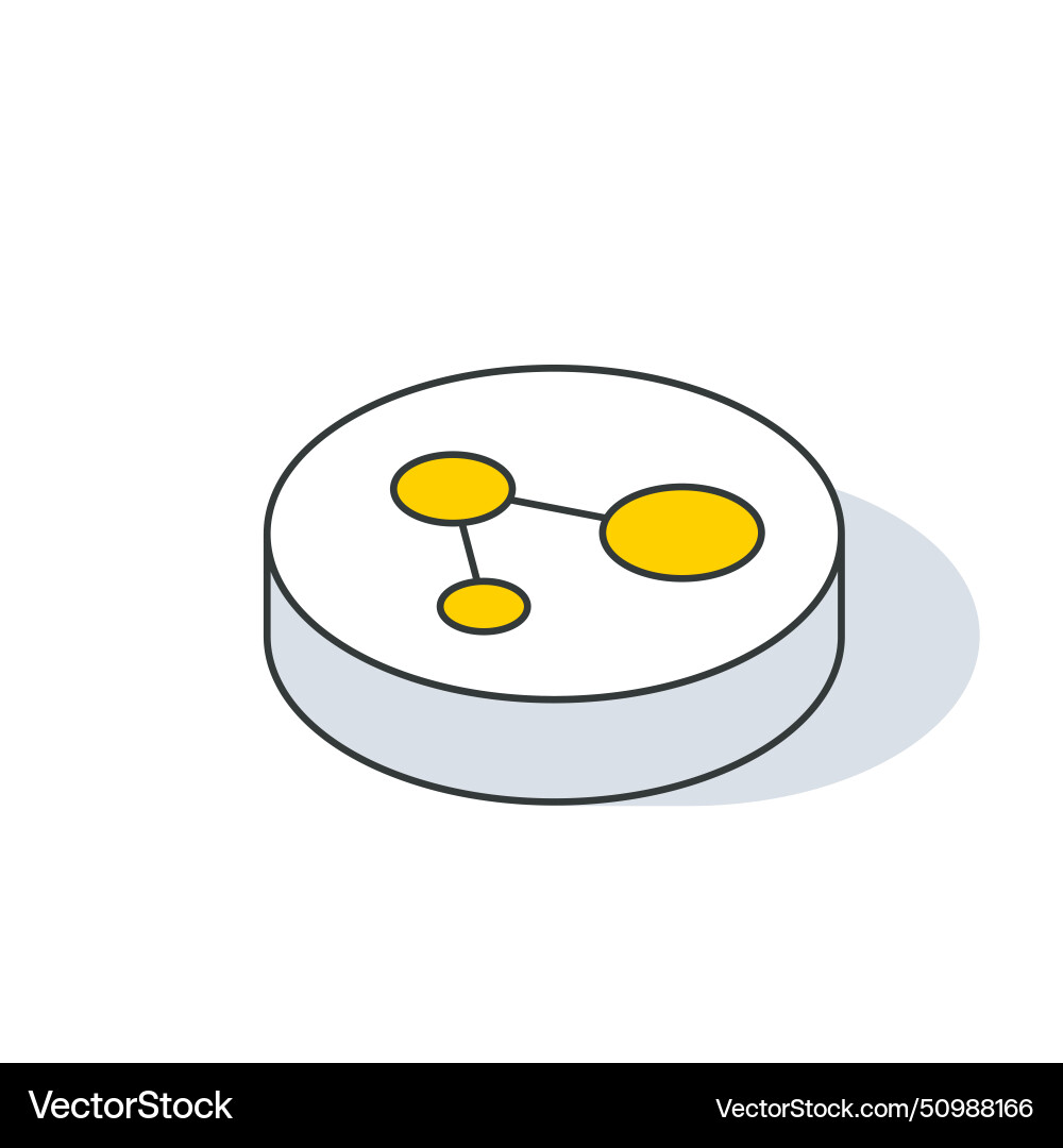 A white circle with three yellow circles inside Vector Image