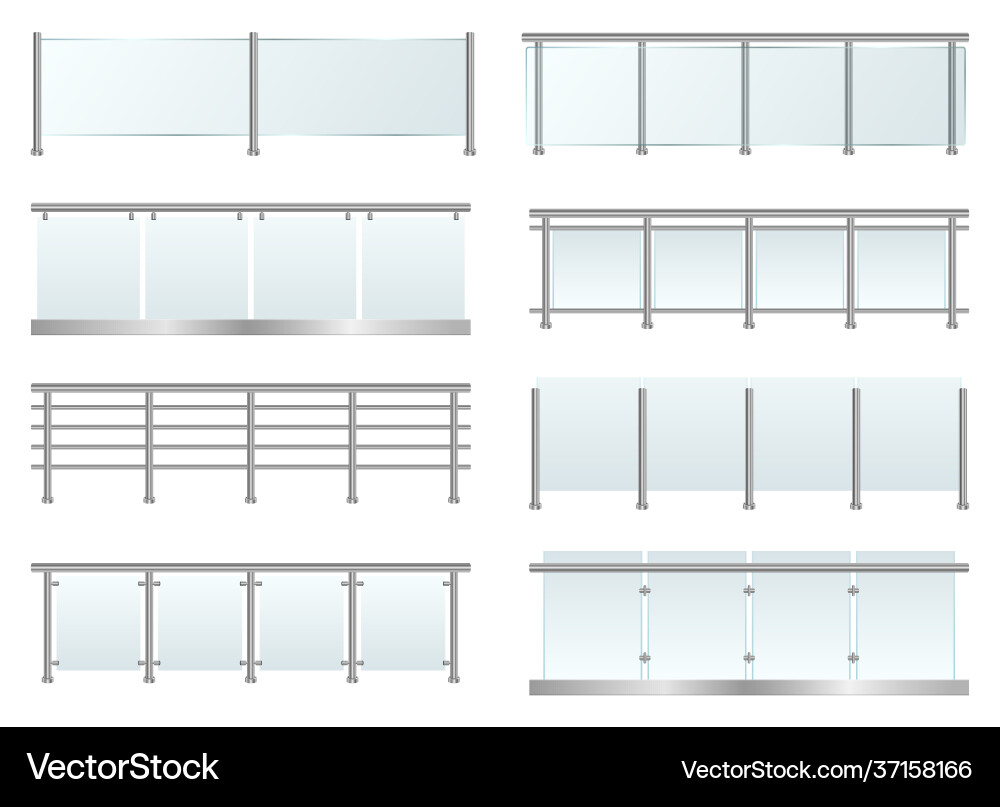 Glass railing set design isolated on white Vector Image