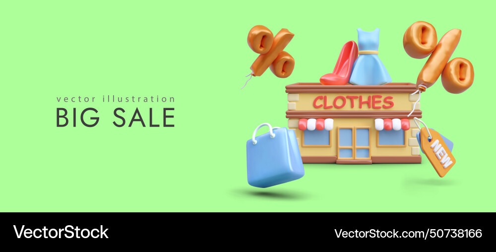 Poster with 3d realistic model of store Royalty Free Vector