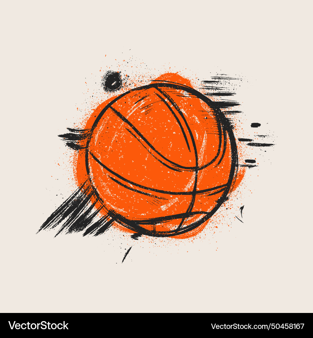 Basketball in hand drawn with grunge brush Vector Image