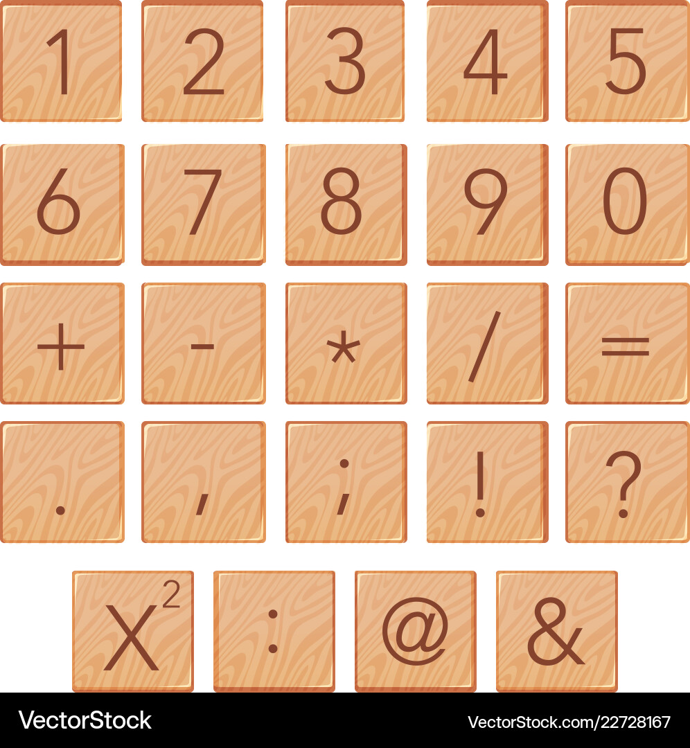 Number and math icon on wooden block Royalty Free Vector