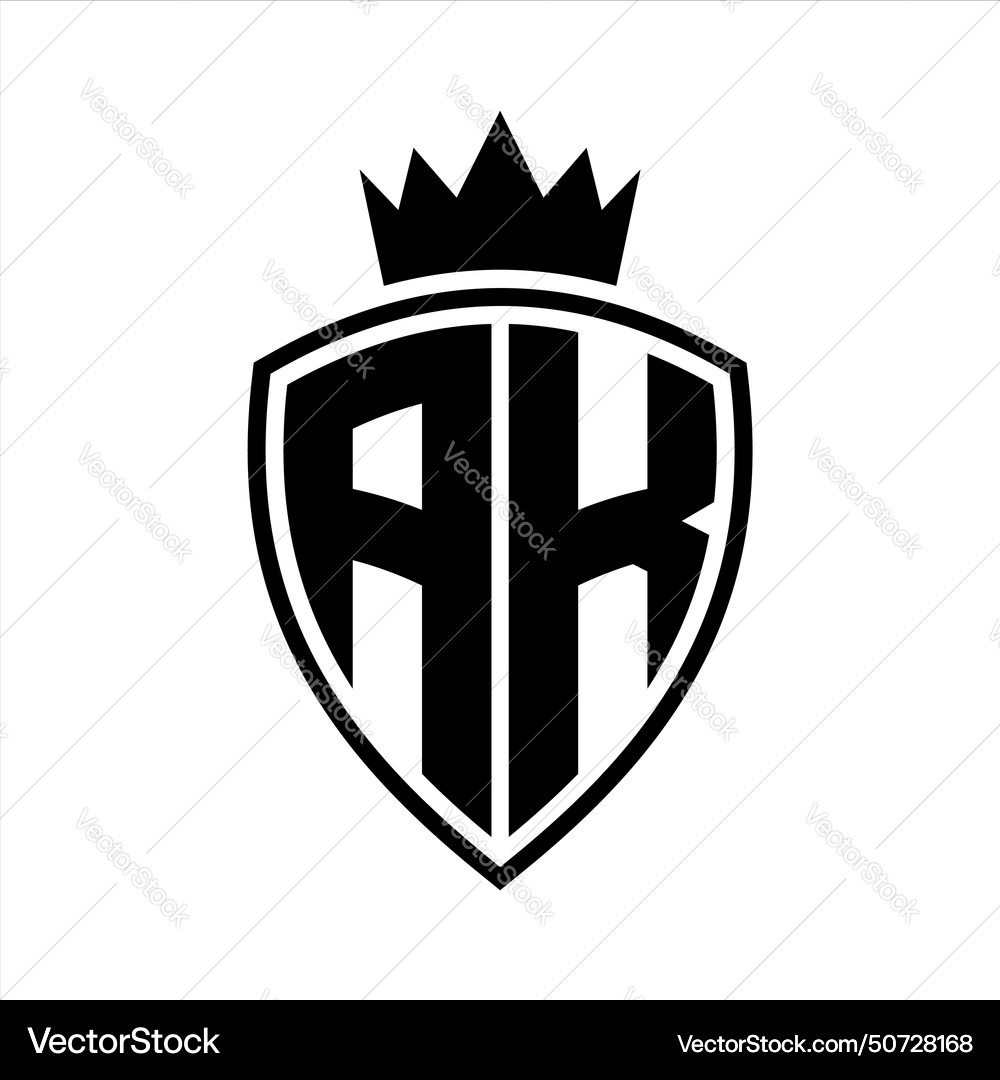 Ak letter monogram shield and crown outline shape Vector Image