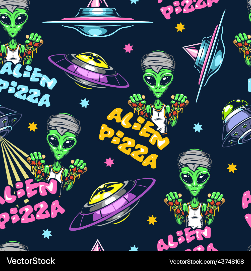 Alien pizza colorful seamless pattern Royalty Free Vector
