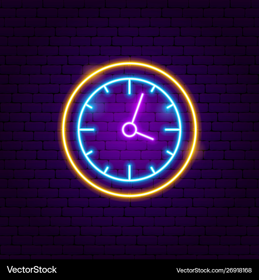 Clock neon sign Royalty Free Vector Image - VectorStock