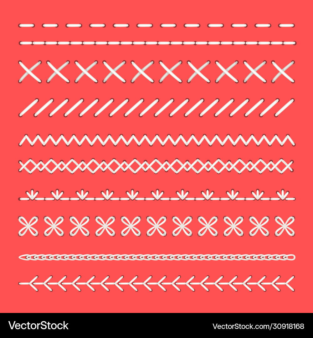 Detailed Embroidery Seam Patterns Royalty Free Vector Image