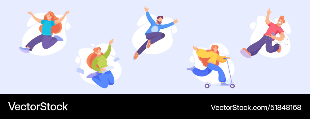 Happy people characters engaged in active motion Vector Image