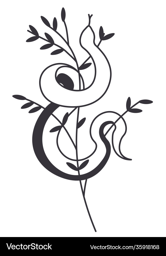 Snake waving around branch tree with leaves Vector Image