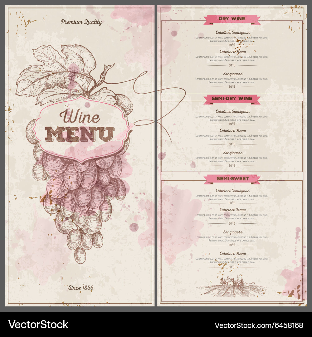 Vintage wine menu design document template Vector Image