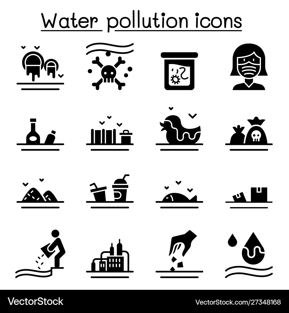Water pollution icon set flat style Royalty Free Vector