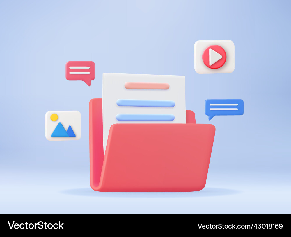 3d folder and paper Royalty Free Vector Image - VectorStock