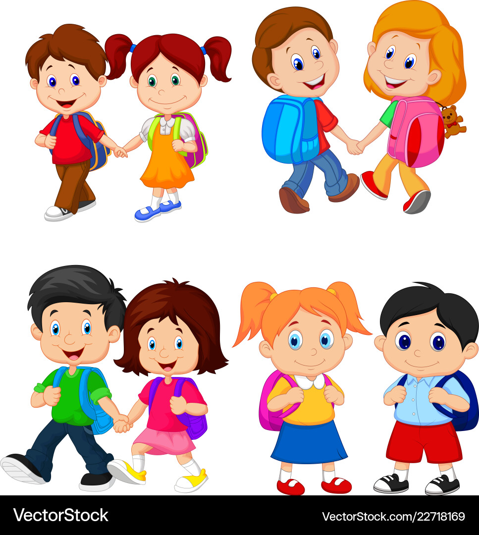 Cartoon school children with backpacks Royalty Free Vector