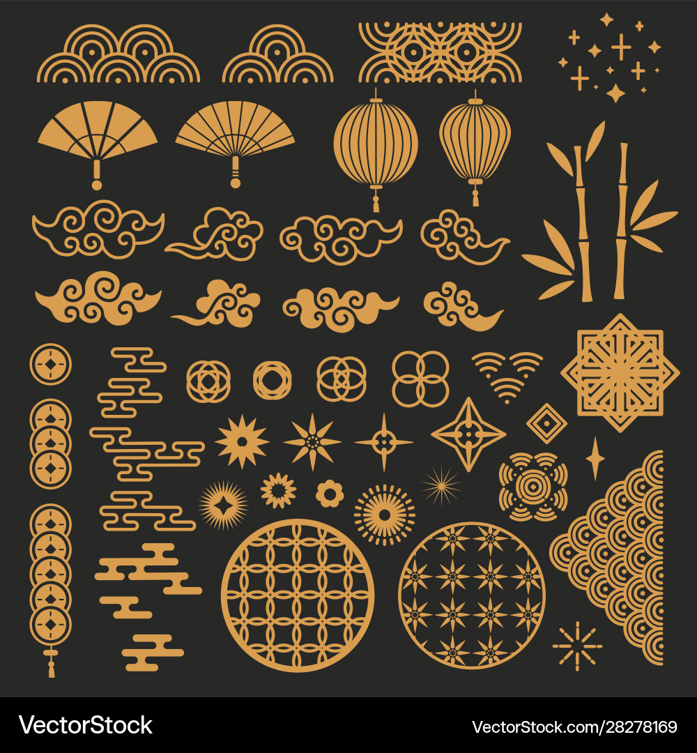 Chinese new year elements golden asian Royalty Free Vector