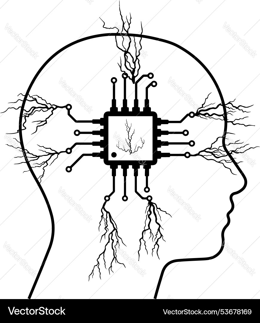 Computer chip head Royalty Free Vector Image - VectorStock