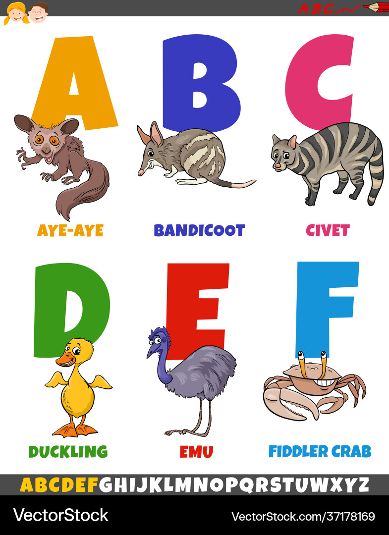 Educational cartoon alphabet collection Royalty Free Vector