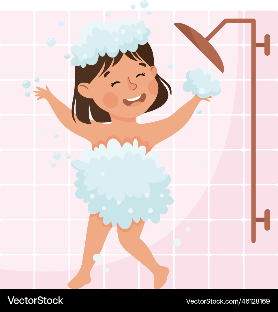 Happy Girl mit einer Dusche Lizenzfreies Vektorbild