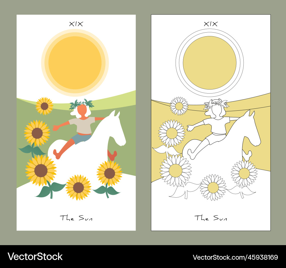 Major arcana tarot cards stylized design the sun Vector Image