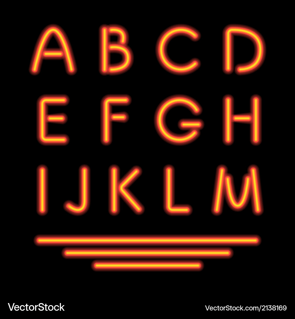 Neon tube letters glowing font Royalty Free Vector Image