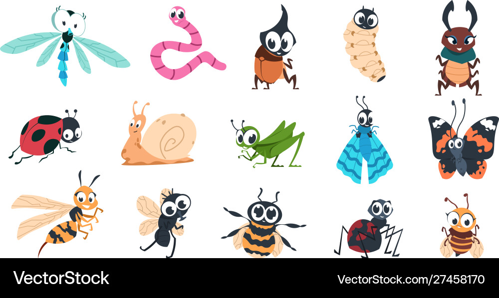 Adorable Cartoon Bugs and Insects Royalty Free Vector Image