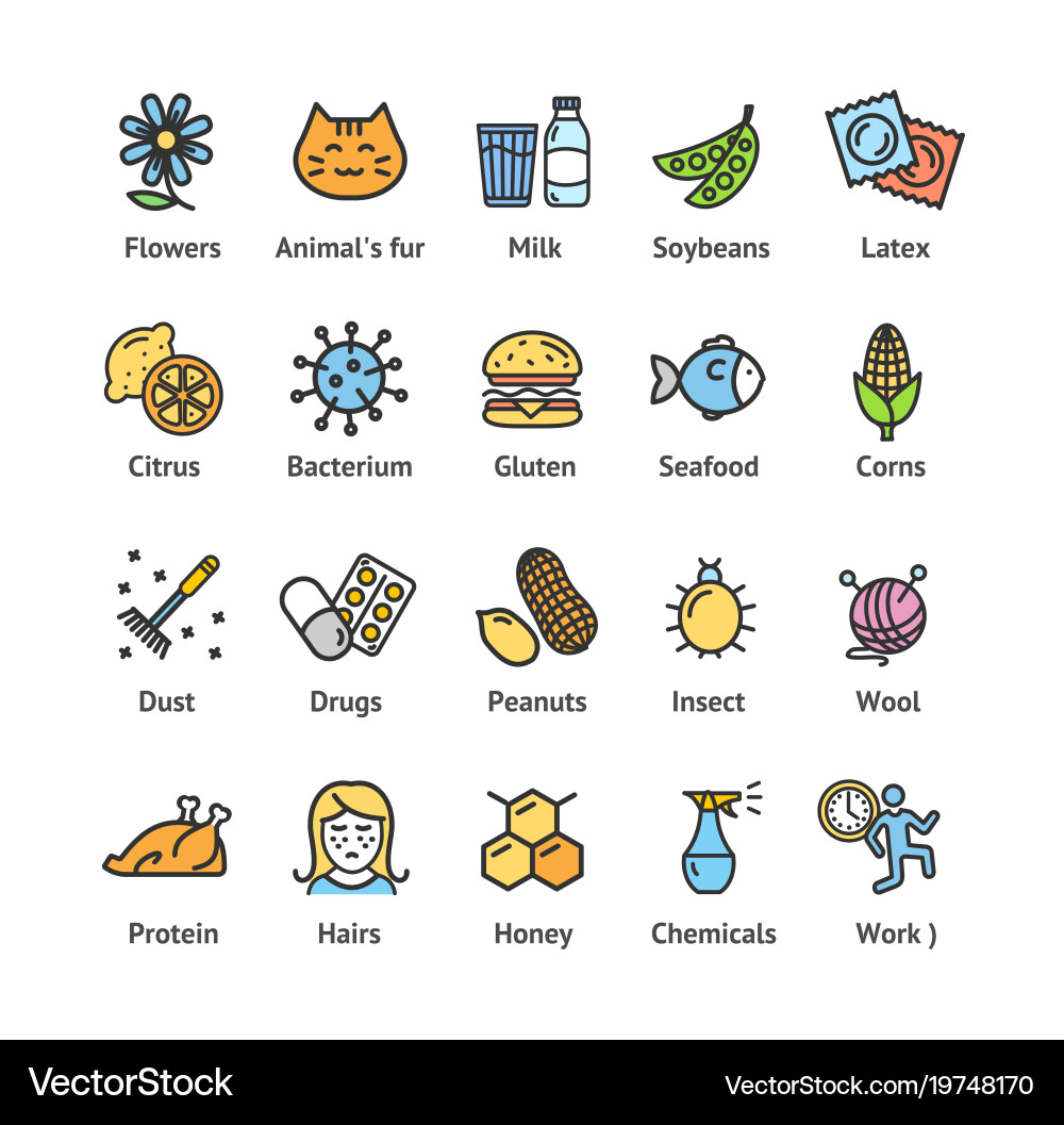 Allergy Ingredient Icons - Thin Line Royalty Free Vector