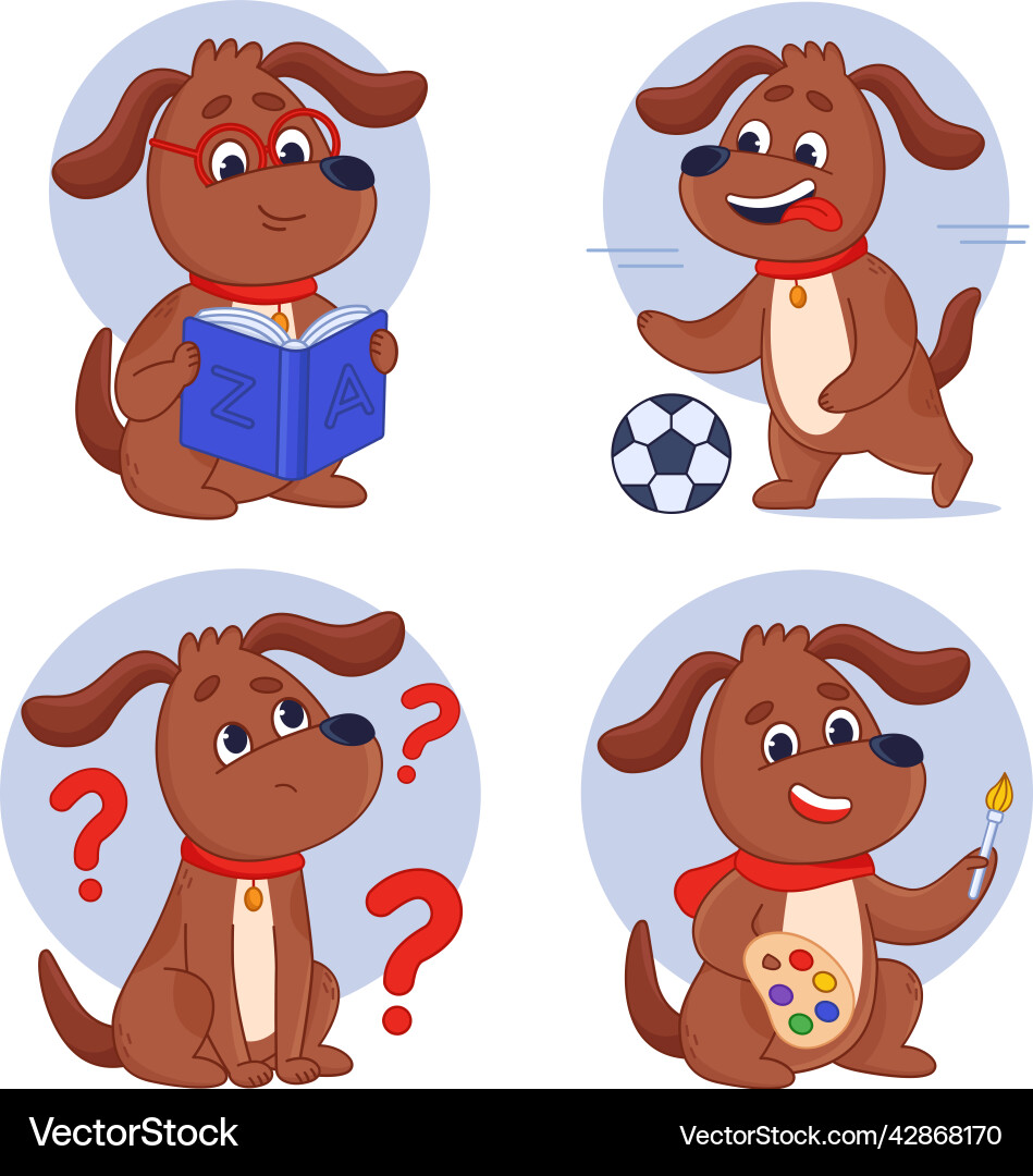 Cartoon dog characters reading book drawing Vector Image