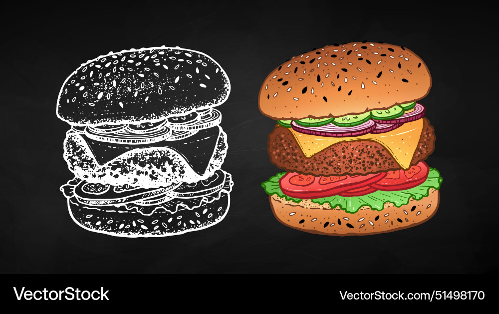 Chalk drawing of burger sandwich Royalty Free Vector Image