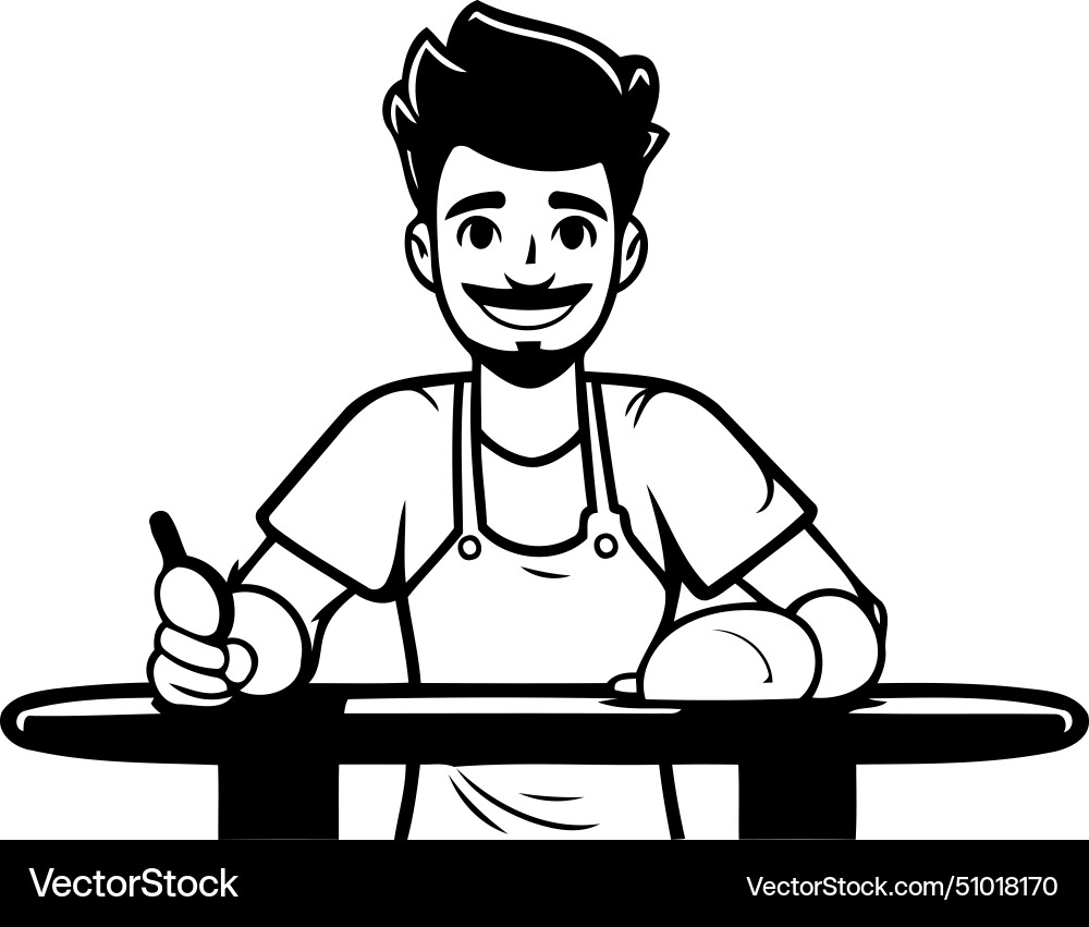 Chef holding a knife and fork in cartoon style Vector Image