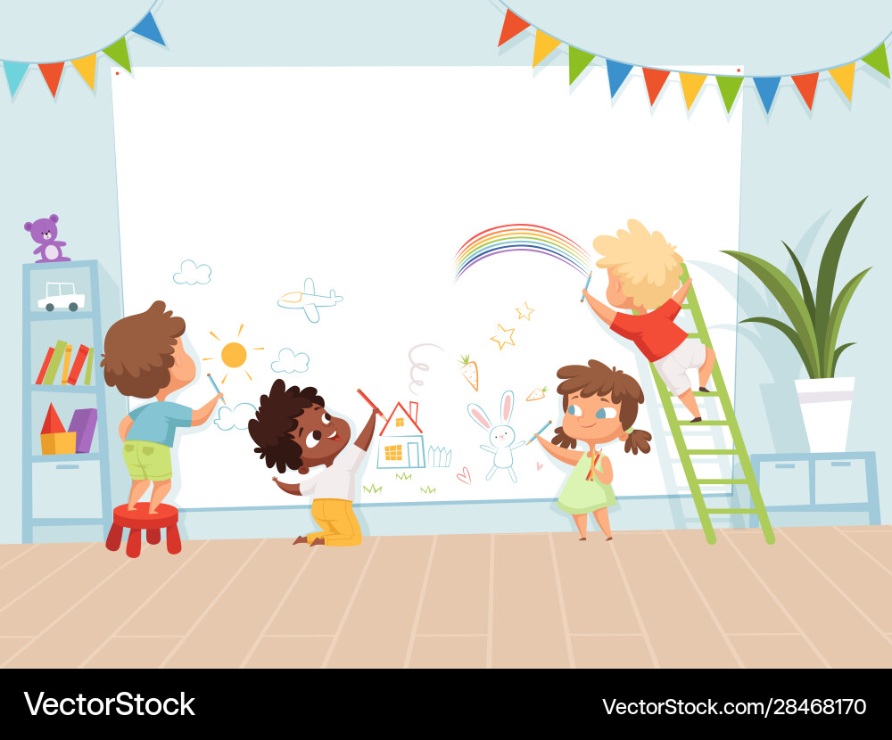 Kids drawing painting school education process Vector Image