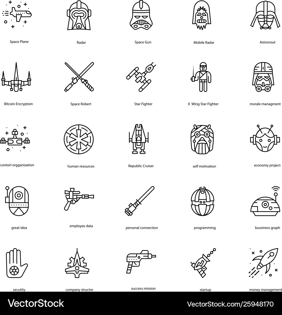 Star war line icons set Royalty Free Vector Image
