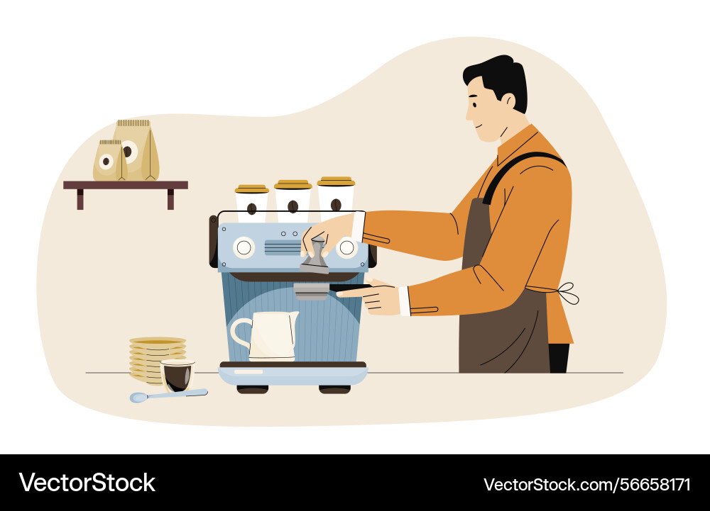 Barista brewing coffee using espresso machine Vector Image